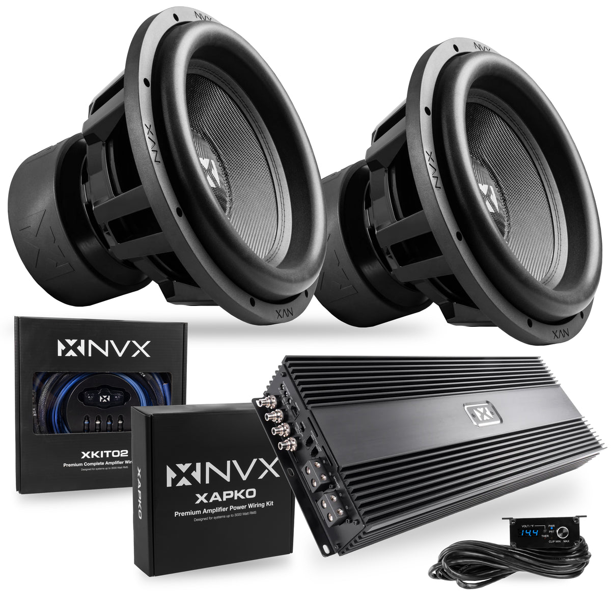 8000W Peak (4000W RMS) XC-Series Dual 15" Subwoofer Bass Package with — NVX